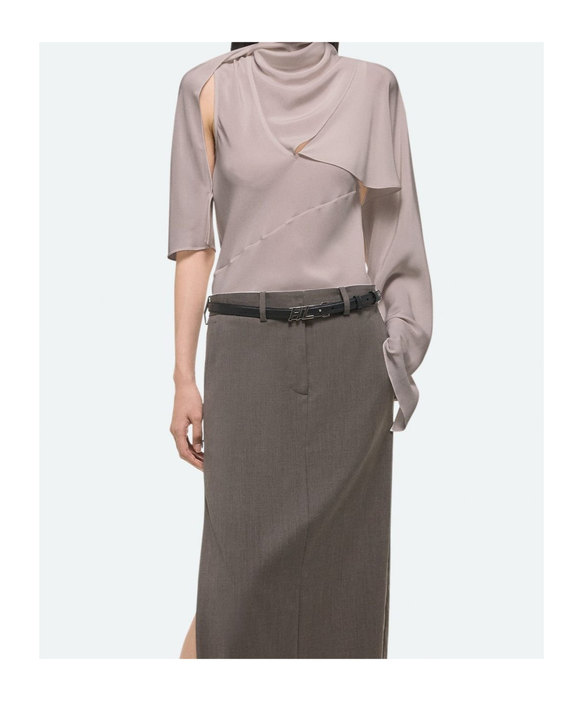 HELMUT LANG Helmut Lang Draped V-Neck Blouse with Combination Sleeves